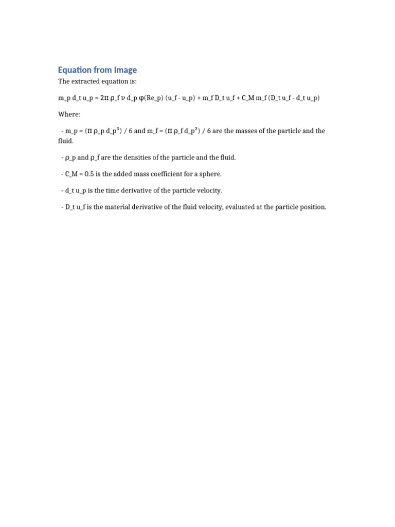 Fluid-Particle Interaction Equation | PDF