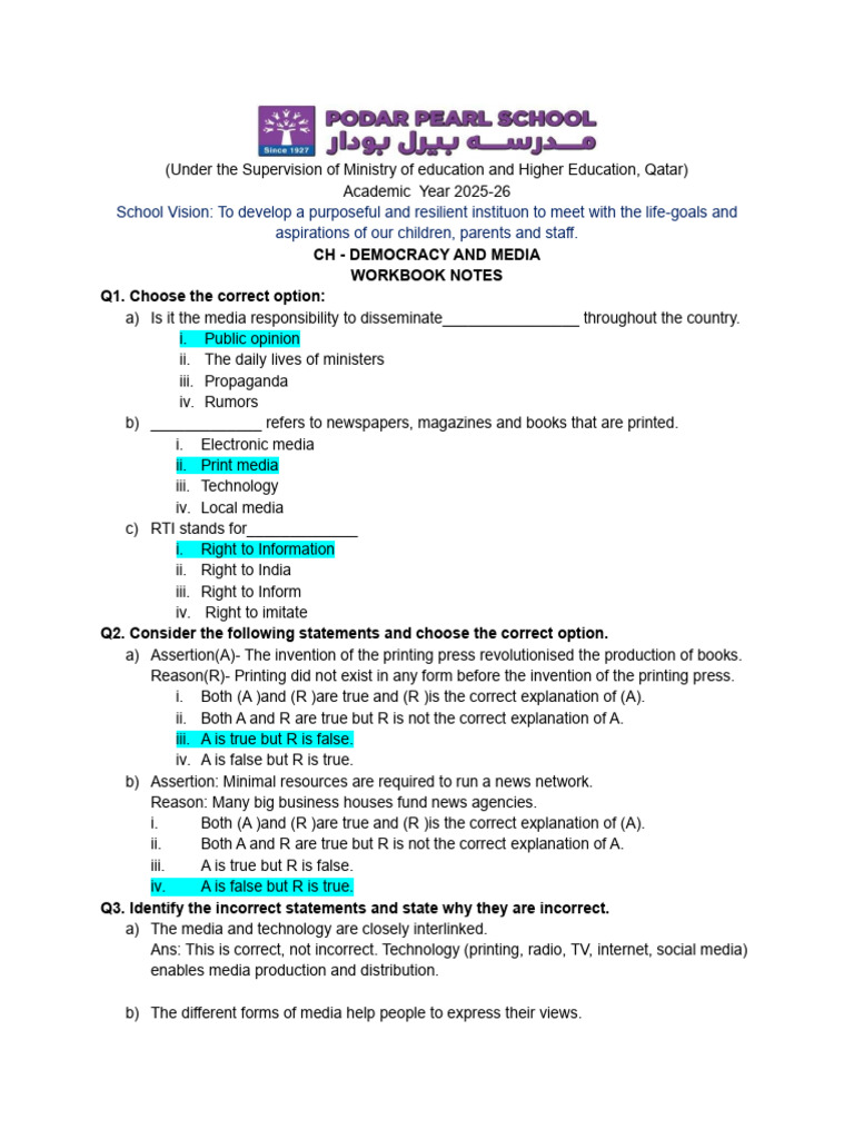 Democracy and Media Workbook Notes | PDF | News | Mass Media