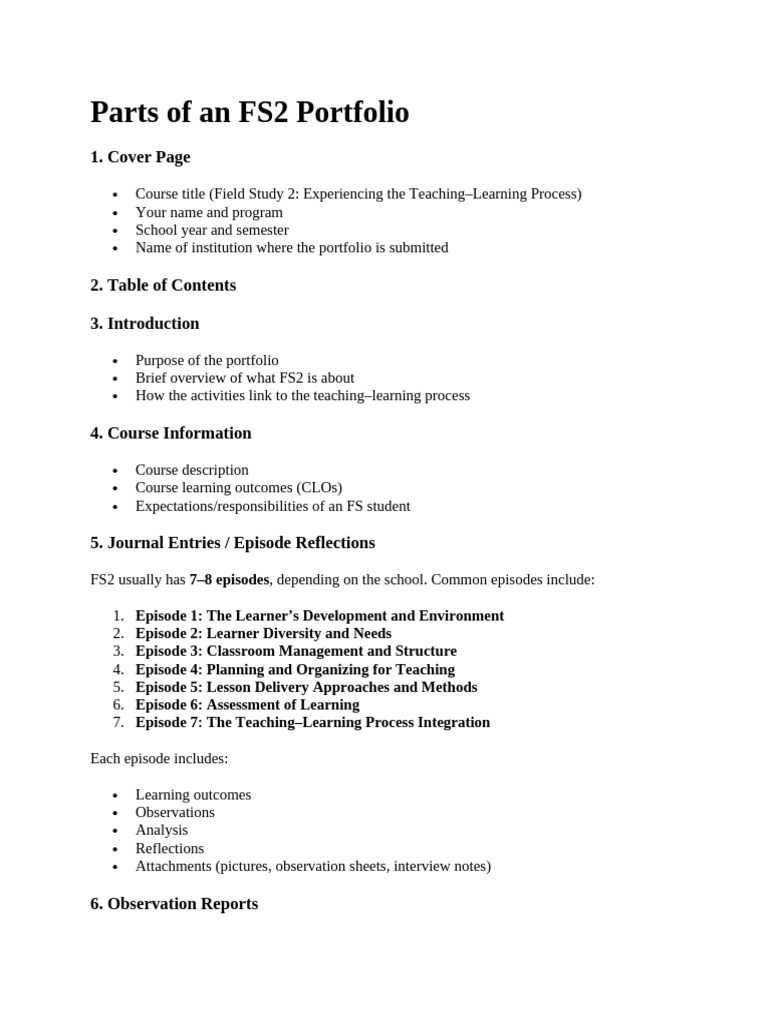 Parts of An FS2 Portfolio | PDF | Learning | Teachers