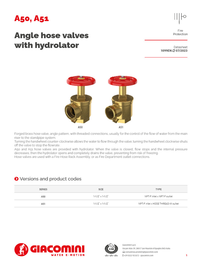 Angle Hose Valves With Hydrolator: Versions and Product Codes | PDF | Valve