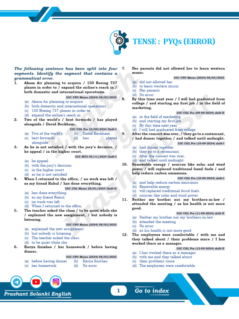 Tense (PYQs) Updated | PDF