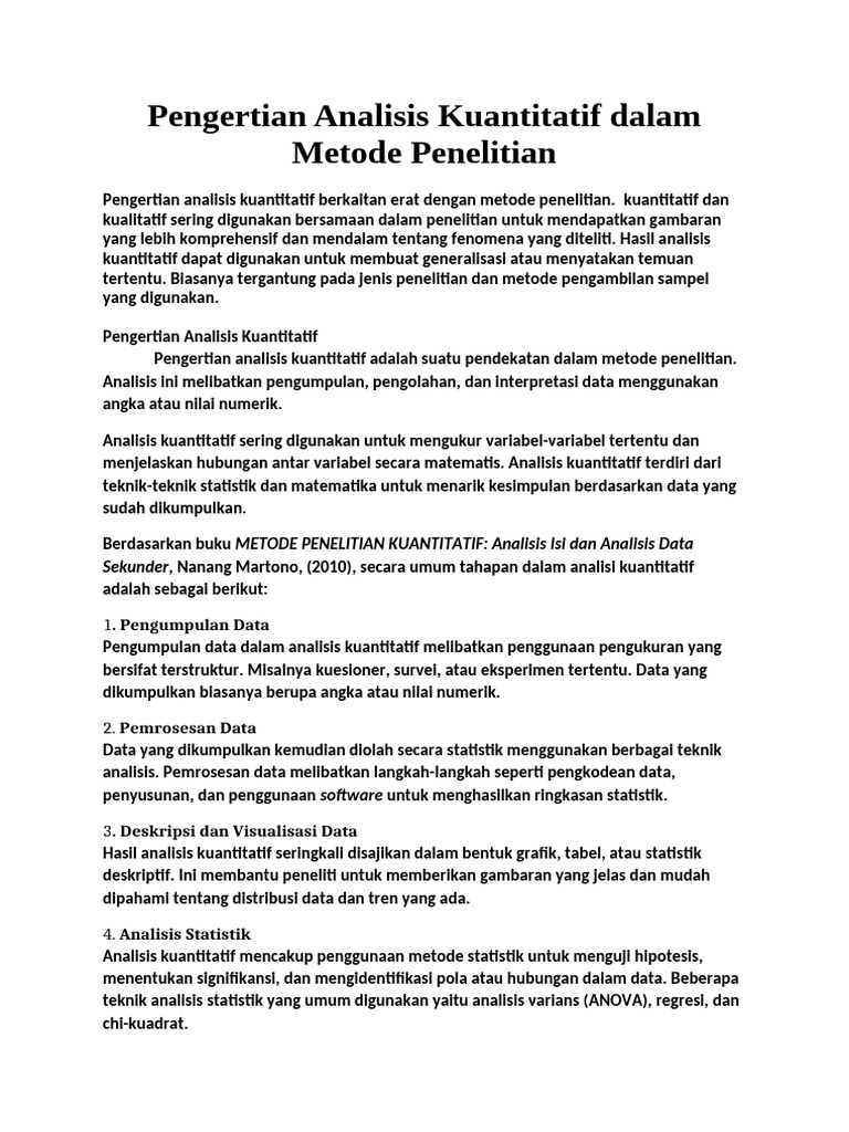 Pengertian Analisis Kuantitatif Penelitian | PDF