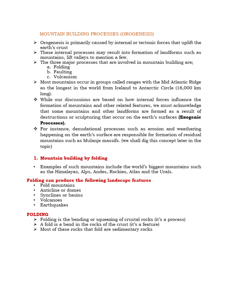 Mountain Building Processes | PDF | Volcano | Lava