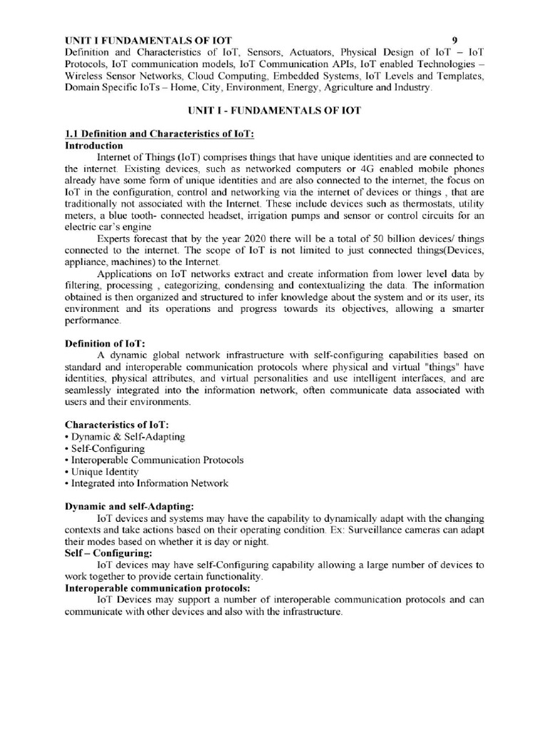 Unit 1-Fundamentals of Iot | PDF