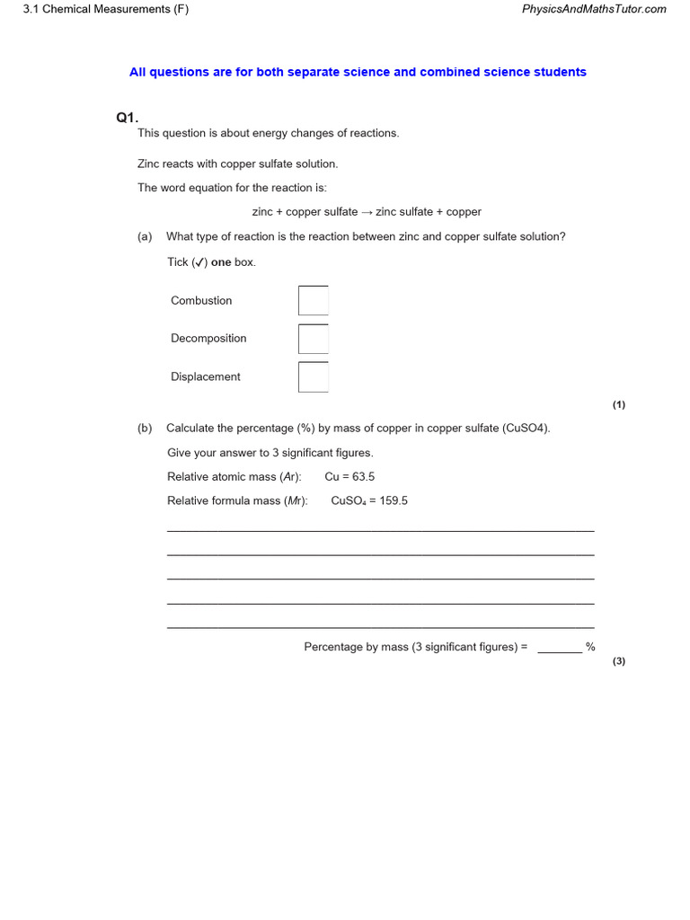 3.1 Chemical Measurements (F) + (H) | PDF | Chemical Reactions | Copper