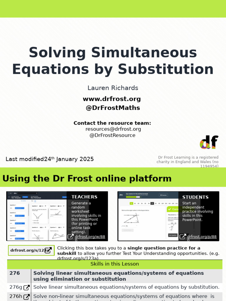 Solving Simultaneous Equations by Substitution - Lesson | PDF ...