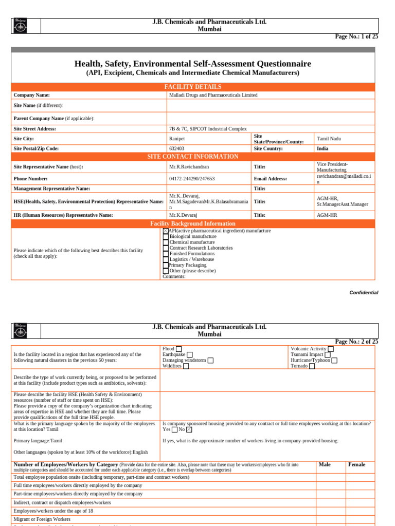 Safety Self Questionnaire Format - 2022 | PDF | Employment | Dangerous ...