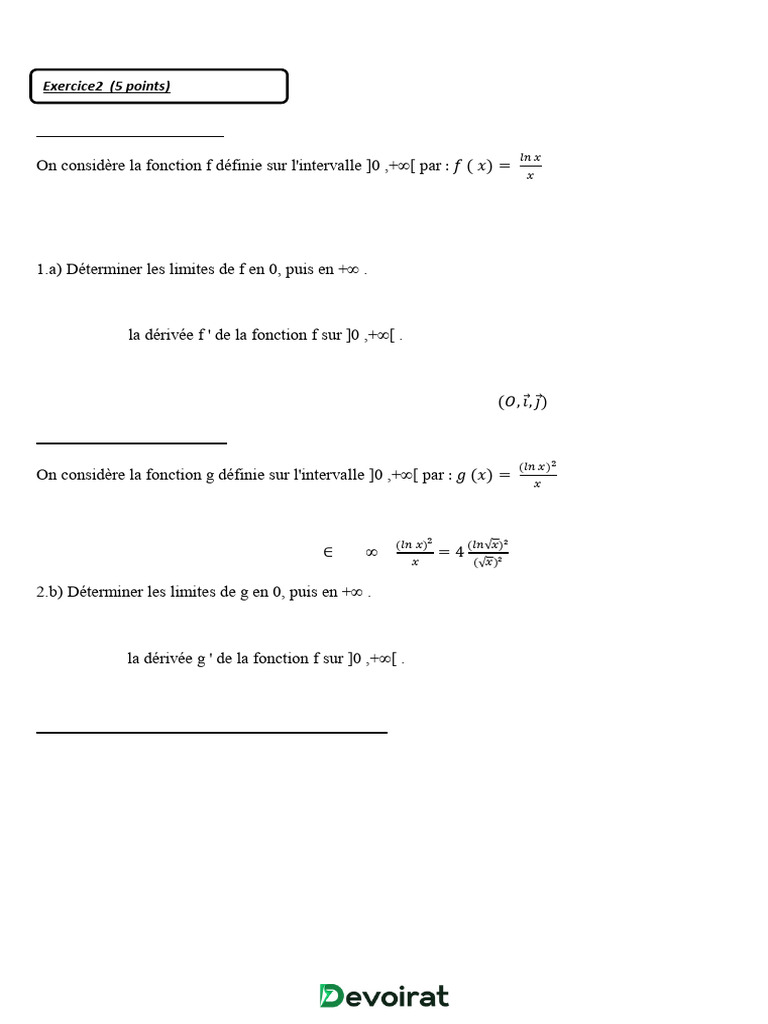Étude des fonctions f et g sur ]0, +∞[ | PDF | Tangente (géométrie ...