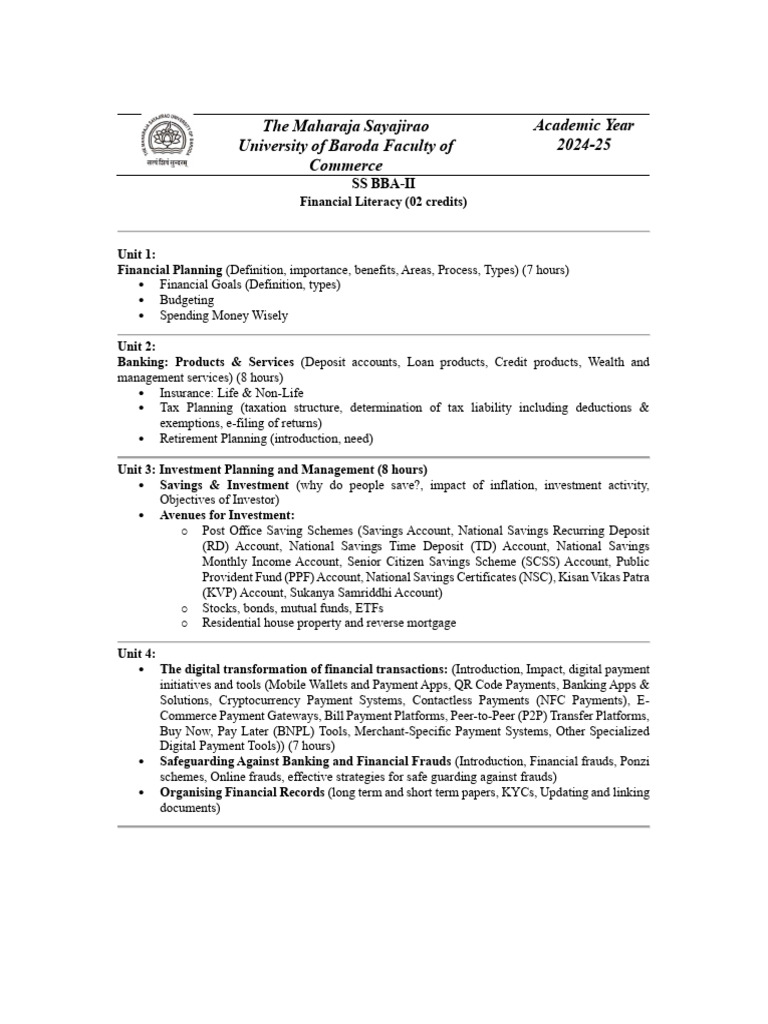 Financial Literacy Syllabus | PDF