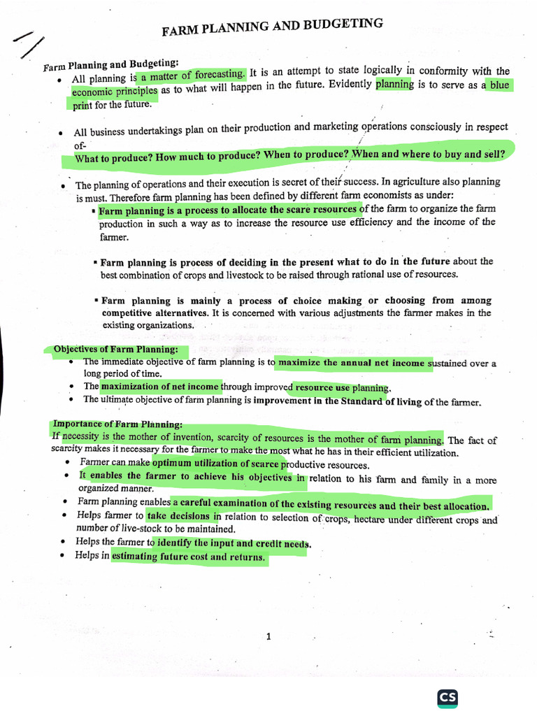 Farm Planning and Budgeting | PDF