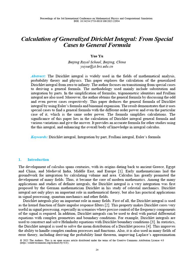 Calculation of Generalized Dirichlet Integral From | PDF | Integral ...