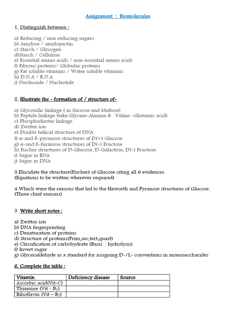 Biomolecules Assignment | PDF