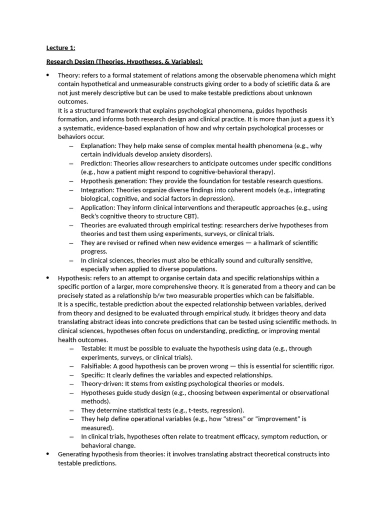Week 1 - Lecture 1 & 2 - Research Methods in Clinical Research | PDF | Hypothesis | Psychology