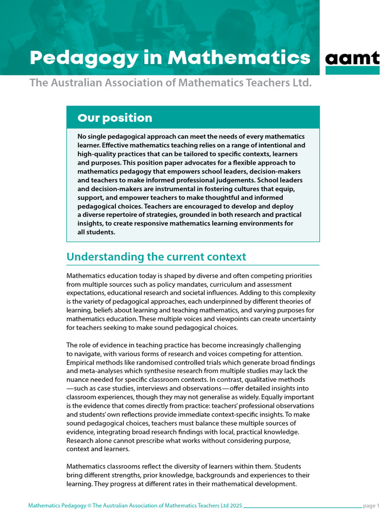 AAMT Pedagogy in Mathematics | PDF | Learning | Pedagogy