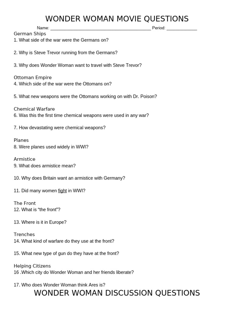 Wonder Woman Movie Discussion Questions | PDF