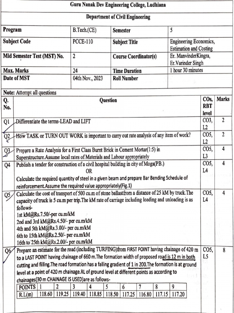 Mst 2 (5th sem ) | PDF | Mechanical Engineering | Civil Engineering