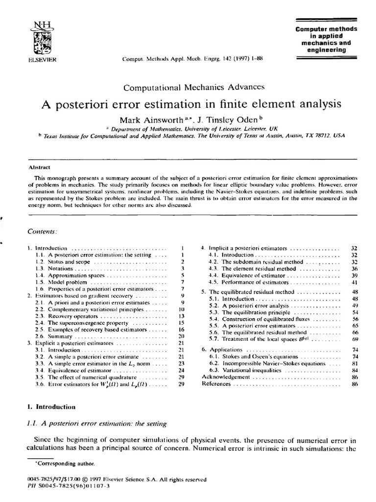 AINSWORTH ODEN A Posteriori Error Estimation in Finite Element Analysis ...