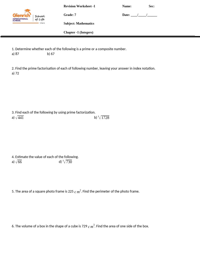 Prime Factorization and Number Theory Worksheet | PDF