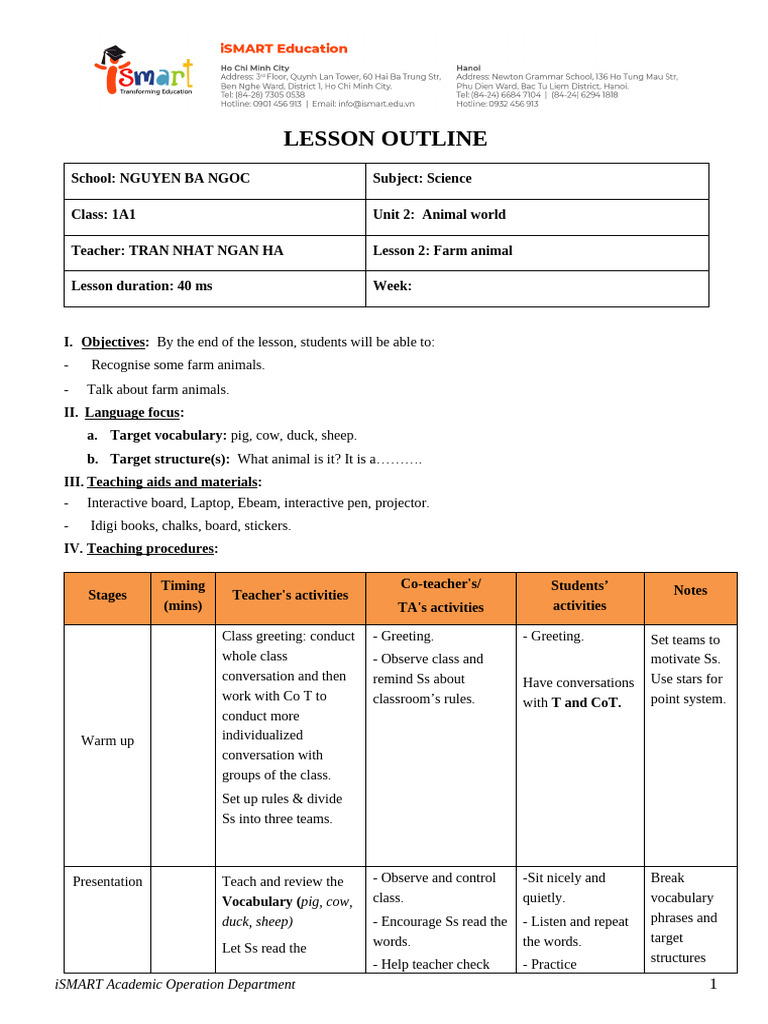 Grade 1 - Week 5 - S1U2L2 Farm Animals | PDF | Applied Linguistics ...
