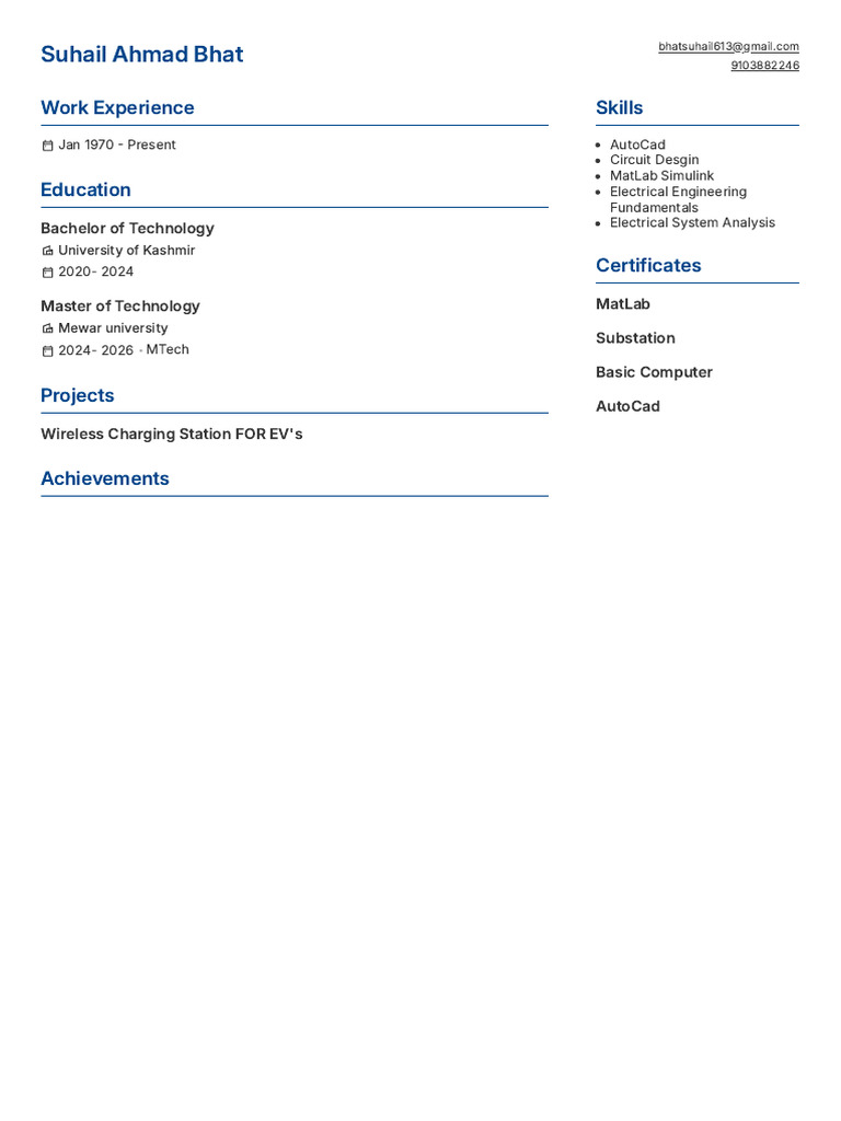 Suhail Ahmad Bhat: Electrical Engineer Profile | PDF