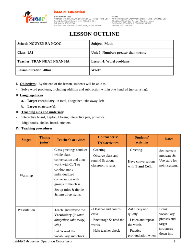 Grade 1_Week 29_M1U7L4 Word Problems | PDF | Cognition | Applied ...