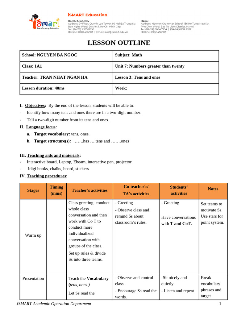 Grade 1 - Week 28 - M1U7L3 Tens and Ones | PDF | Cognition | Applied ...