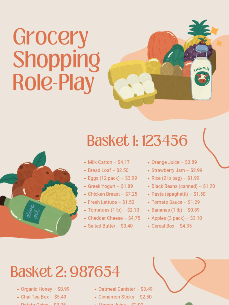 Grocery Shopping Role-Play Baskets | PDF | Pasta | Western Cuisine