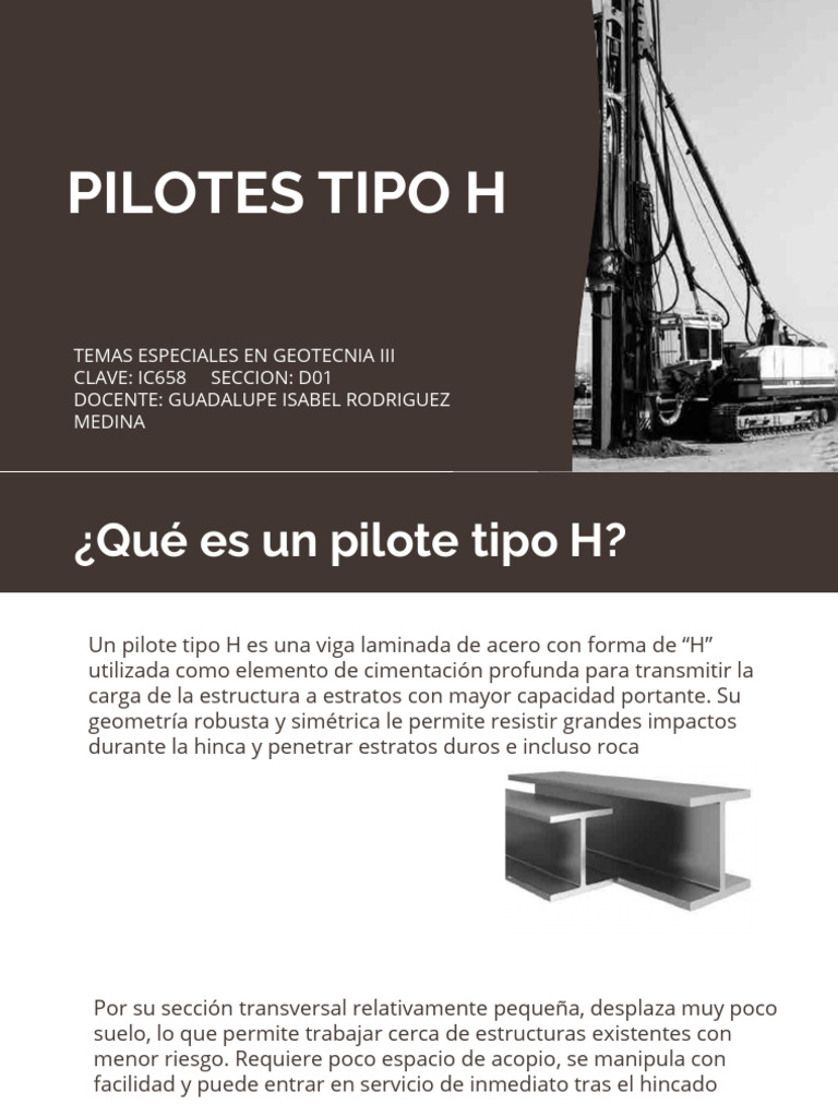 Pilotes Tipo H: Características y Uso | PDF | Acero | Soldadura