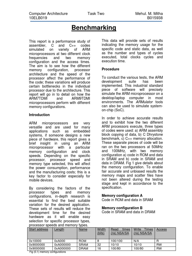 Benchmarking: Computer Architecture Task Two Mehul. M. Mitha 10ELB019 B015938 | PDF | Random ...