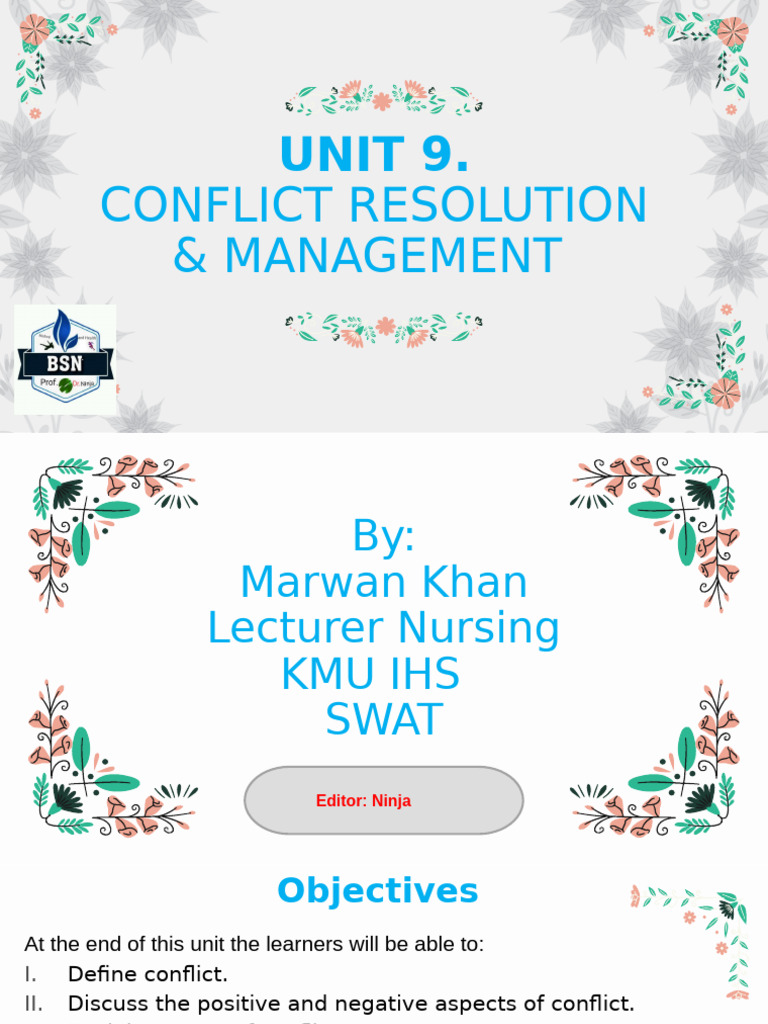 Unit 9.conflict Resolution & Management-1 | PDF | Conflict Resolution | Nursing
