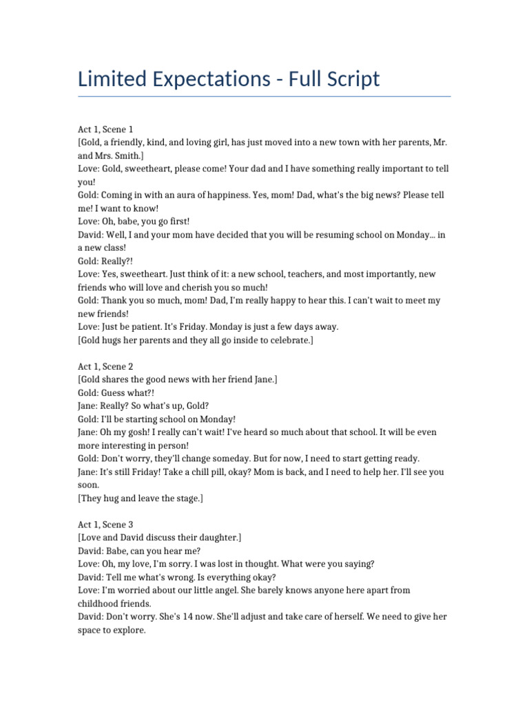 Limited Expectations Script | PDF