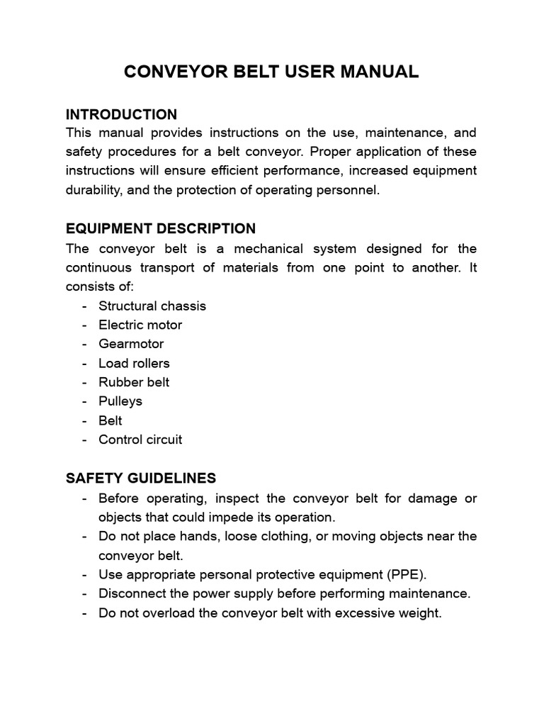 Belt Conveyor User Manual | PDF