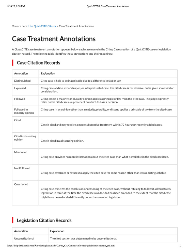 QuickCITE® Case Treatment Annotations | PDF | Precedent | Supreme Court ...