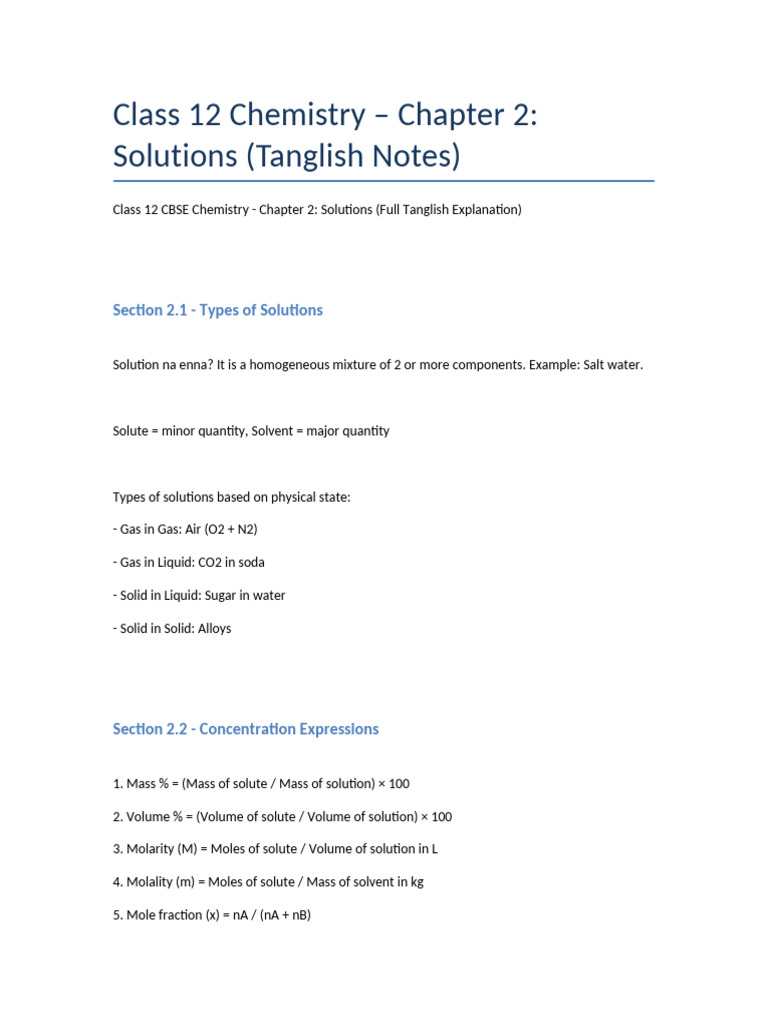 Solutions Tanglish Notes Fixed | PDF
