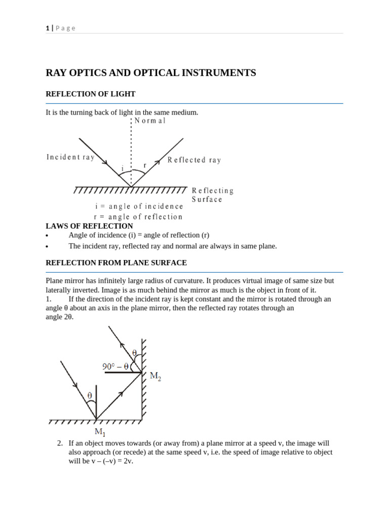 Ray Optics: Reflection and Refraction Principles | PDF | Mirror ...