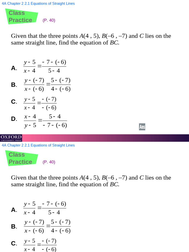 A B C BC.: Given That The Three Points (4, 5), (-6, - 7) and Lies On ...
