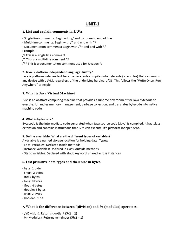 OOPJ 2 Marks Ans | PDF | Method (Computer Programming) | Constructor (Object Oriented Programming)