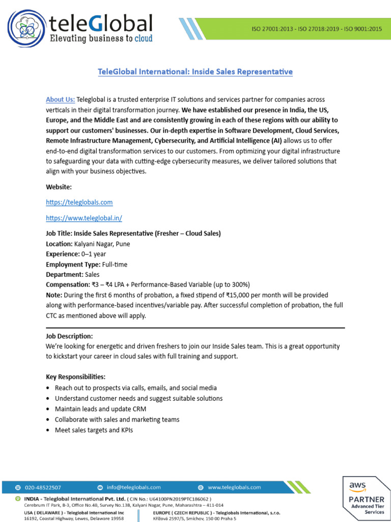 Inside Sales Representative - JD | PDF