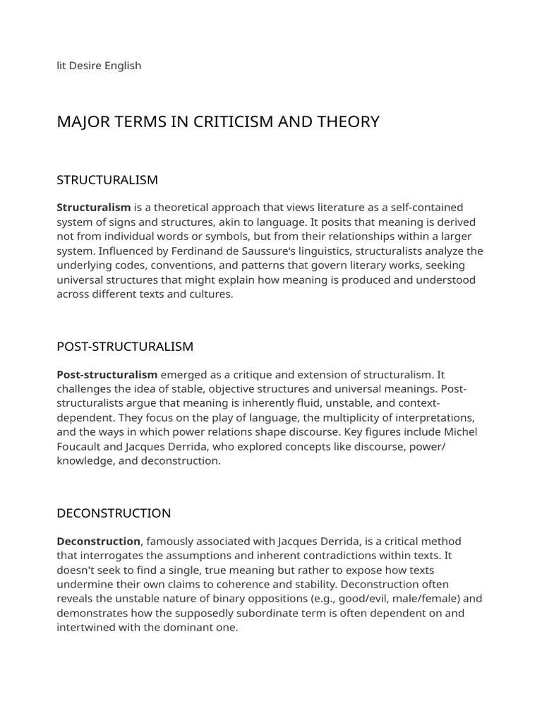 Major Literary Criticism Theories Explained | PDF | Deconstruction ...