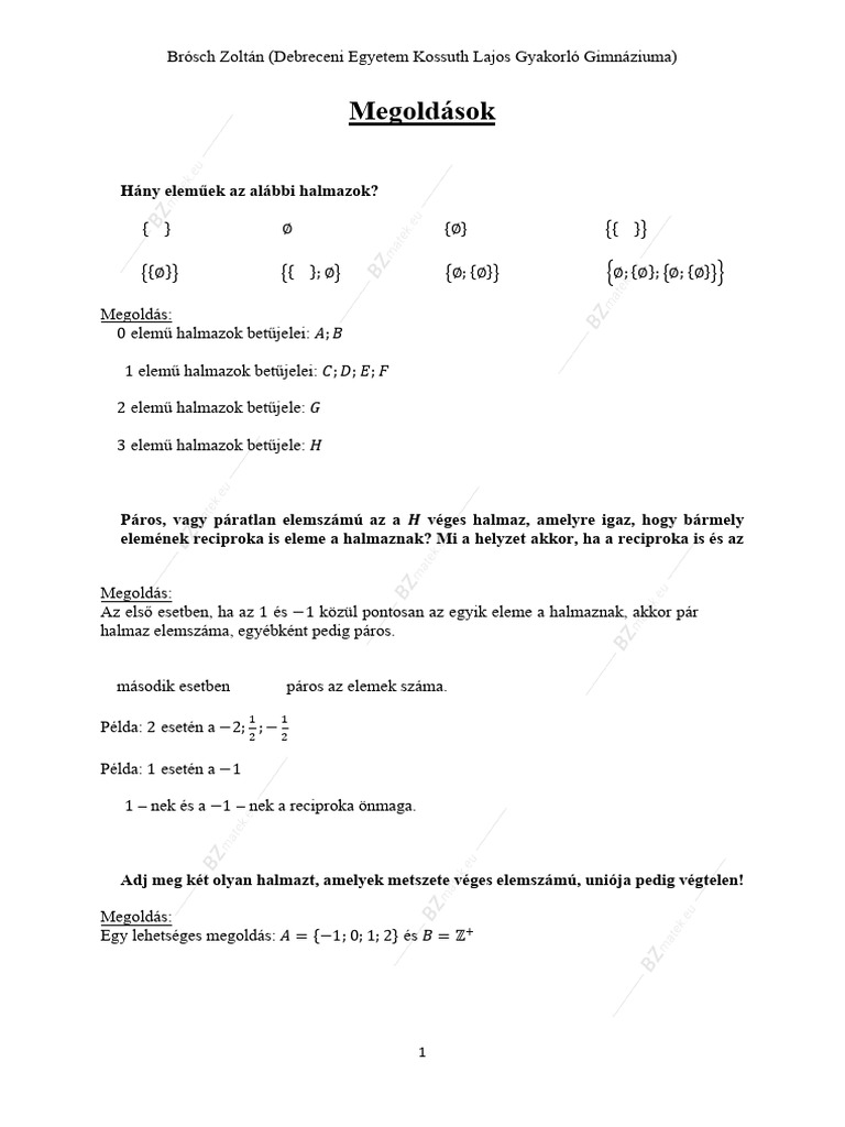 Halmazok Intervallumok II. M 3 | PDF