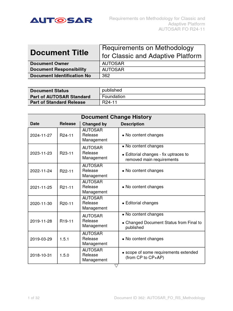AUTOSAR Methodology Requirements R24-11 | PDF | Systems Architecture ...