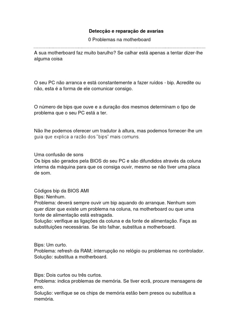 Detecção e Reparação de Avarias | PDF | BIOS | PCs (computadores)