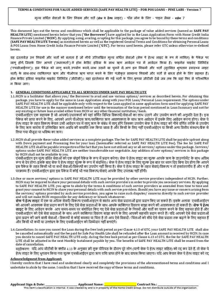 VAS Terms Conditions Safe Pay Health Lite | PDF