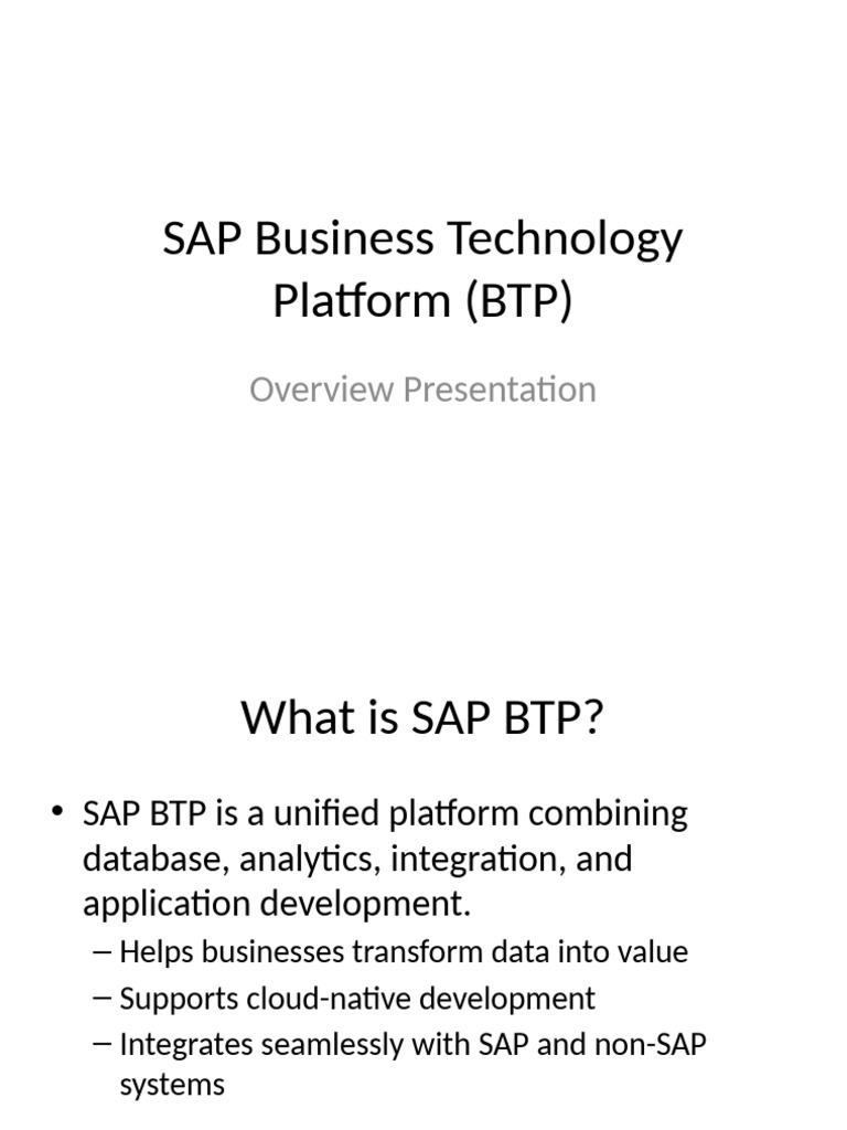 SAP Business Technology Platform Overview | PDF