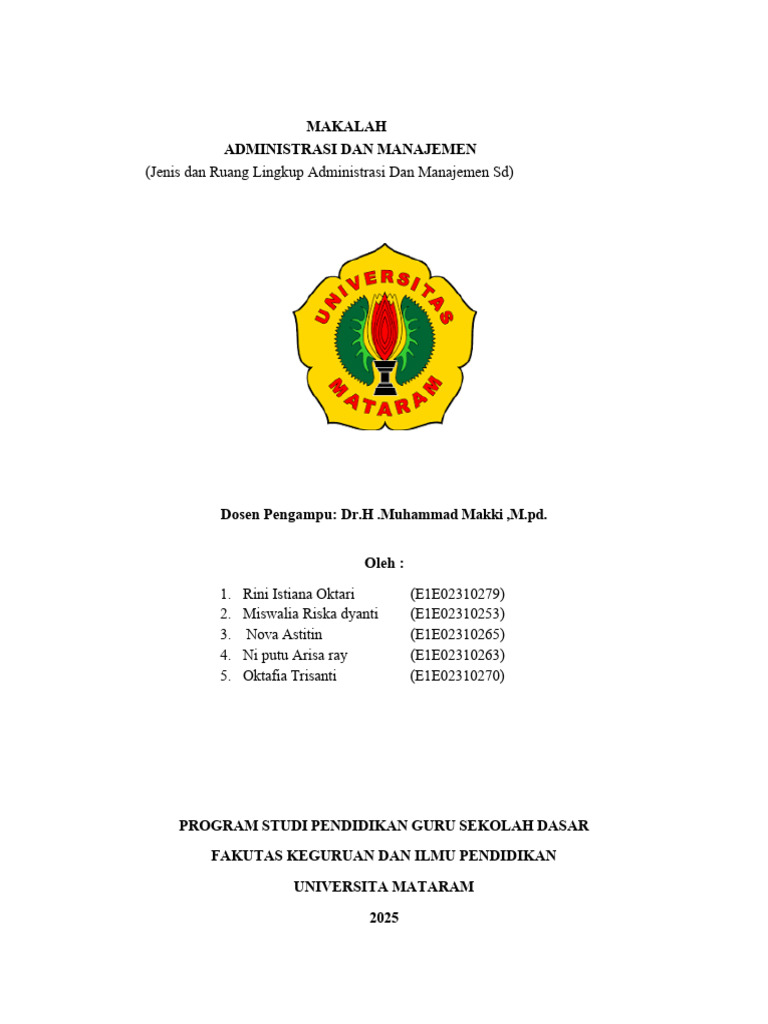 Ruang Lingkup Administrasi SD | PDF