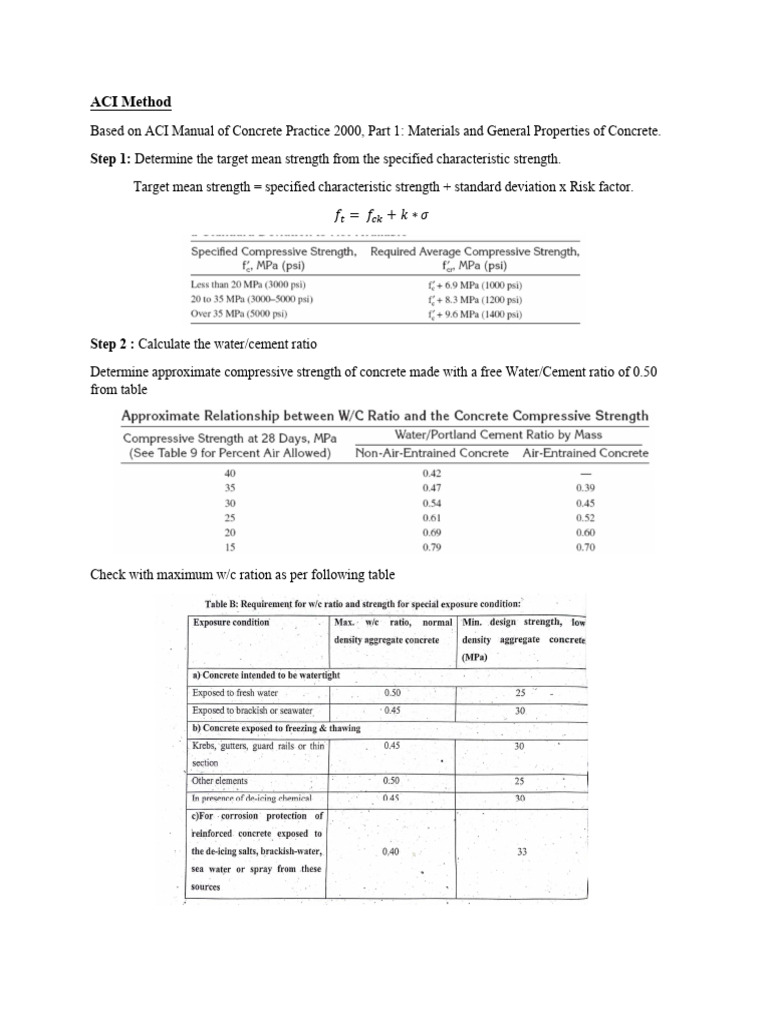 Mix Design ACI Method | PDF