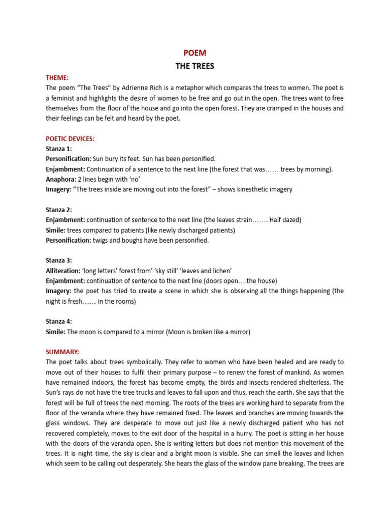 The Trees - Poem | PDF | Poetry | Trees