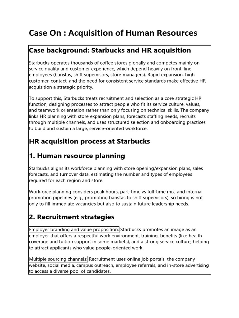 Starbucks HR Acquisition Strategies Explained | PDF | Recruitment ...