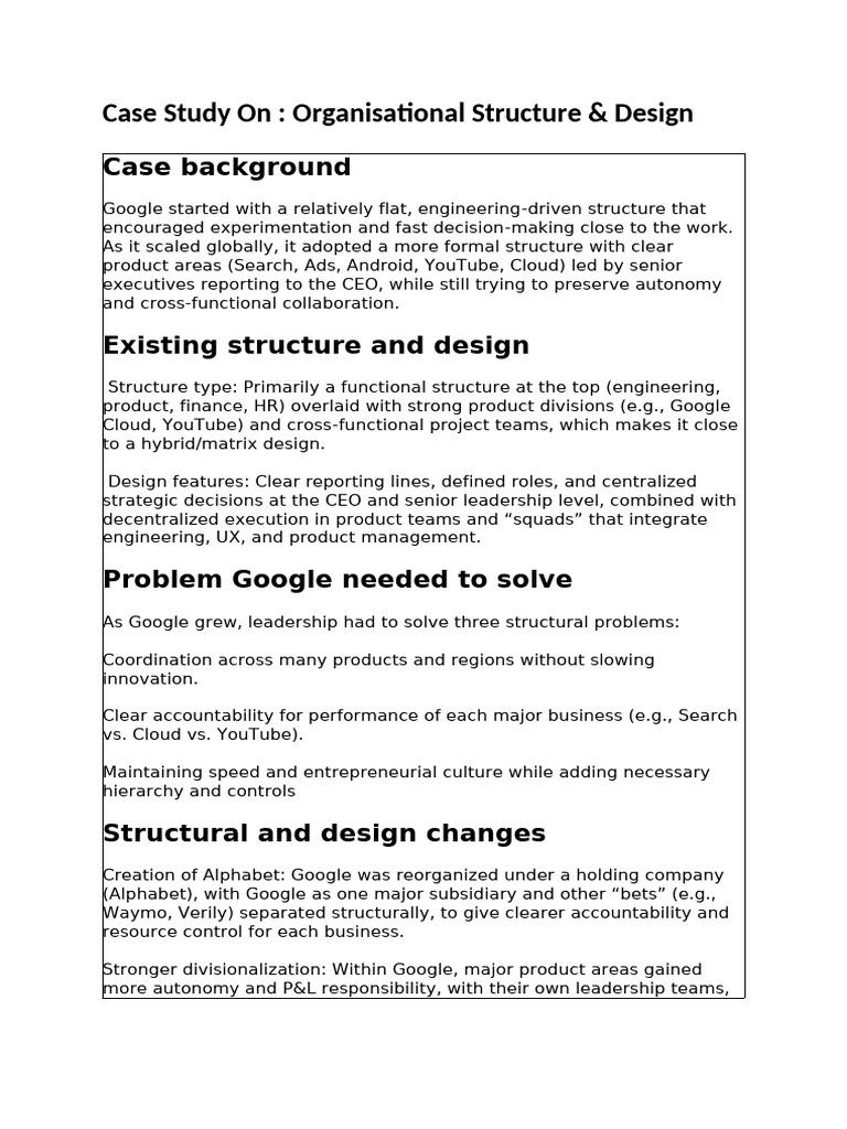 Google’s Organizational Structure Case Study | PDF | Alphabet Inc ...