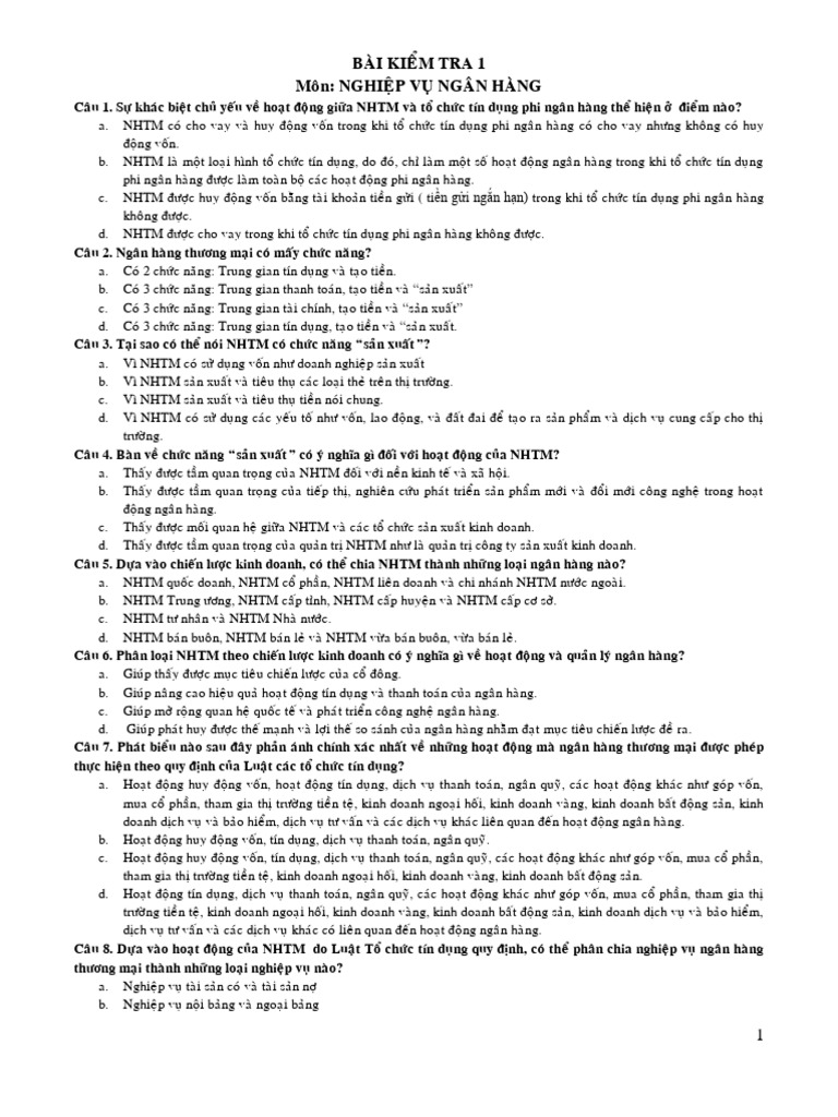 BAI KIEM TRA 1 | PDF